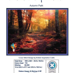 Autumn Path Cross Stitch Pattern | Vibrant Fall Forest Scene | DMC ...