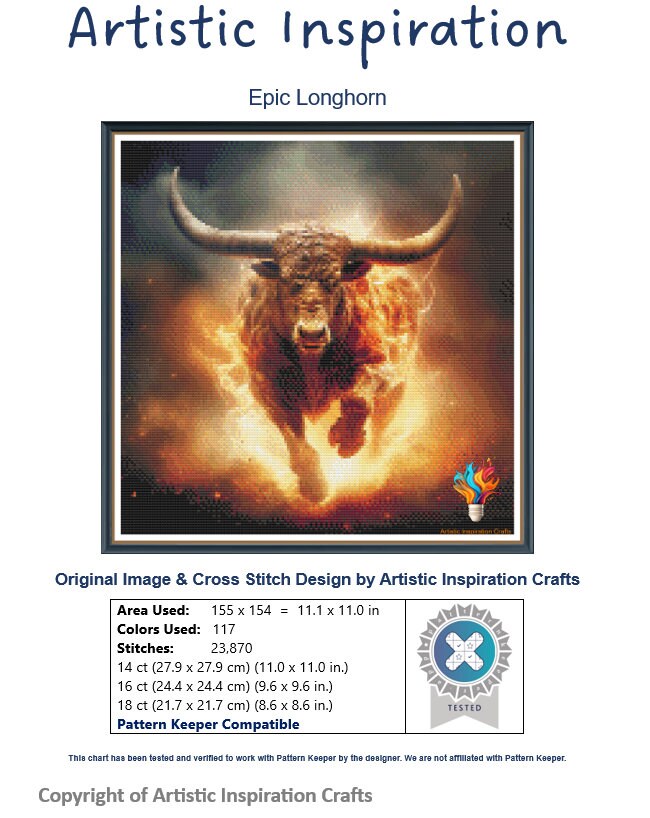 Epic Longhorn Cross Stitch Pattern - Pattern Keeper Compatible - Etsy