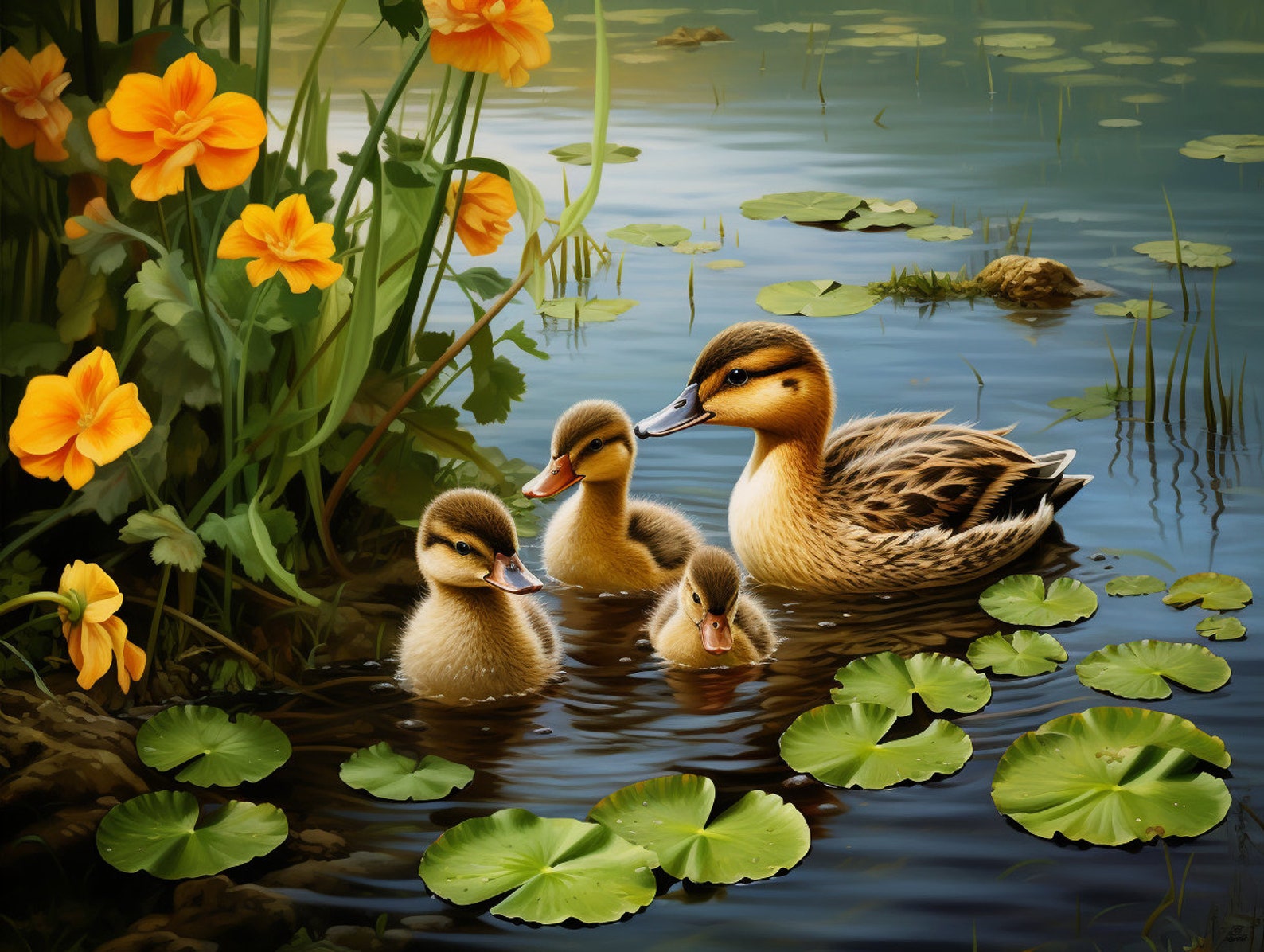 High Detail Ducks on the Pond Cross Stitch Pattern | Serene Nature ...