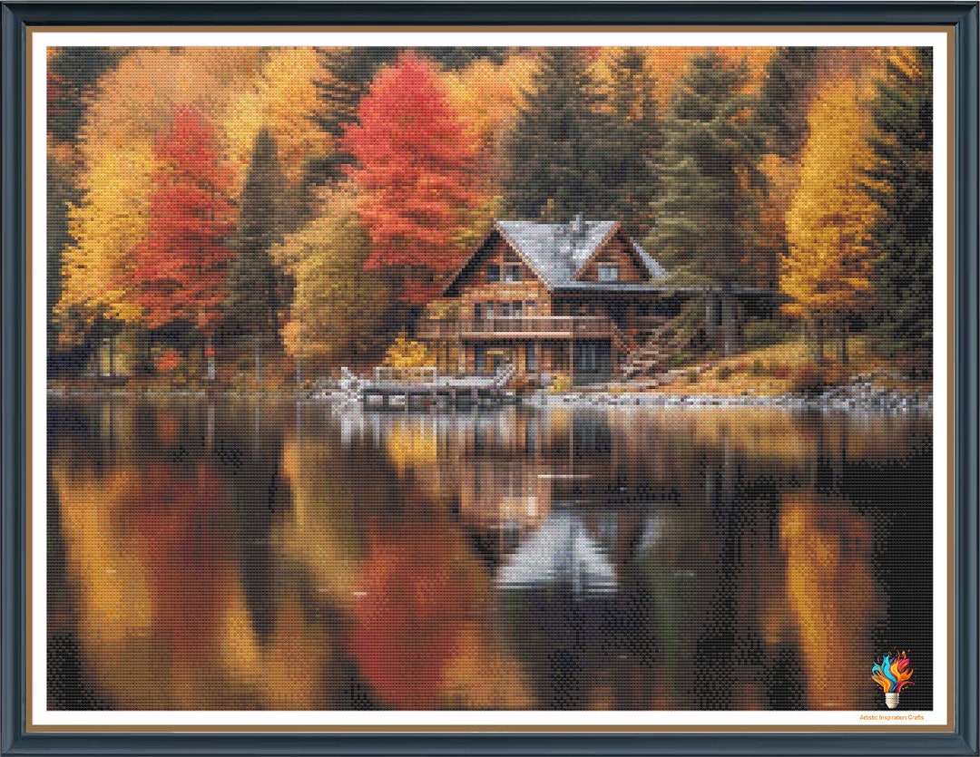 High Detail Autumn Cabin Cross Stitch Pattern - Etsy