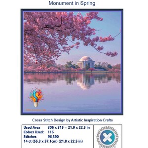 Monument in Spring Cross Stitch Pattern | Tranquil Nature Scene | DMC Threads | Pattern Keeper ...