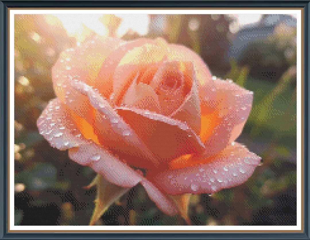 High Detail Dew-covered Rose Cross Stitch Pattern - Etsy