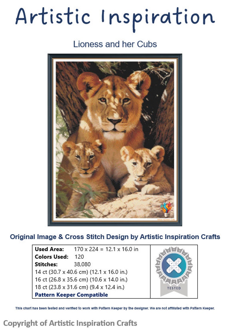 Lioness and Her Cubs Cross Stitch Pattern - Pattern Keeper Compatible ...