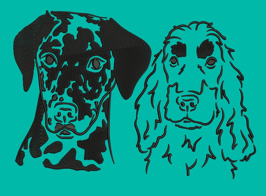 Two Dogs, Two Dogs Outline Digital Embroidery Design Instant Download ...