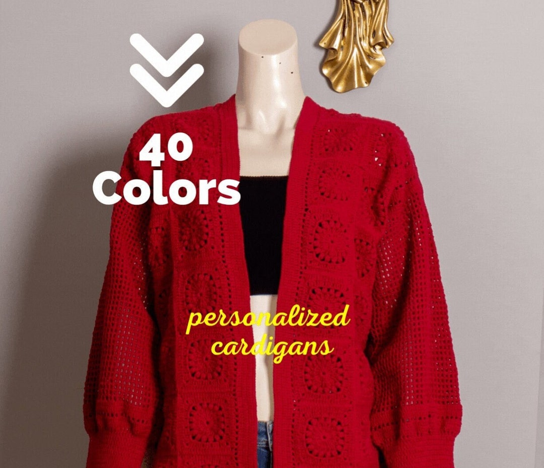 Crochet Knitted Women's Red Long Cardigan - Etsy