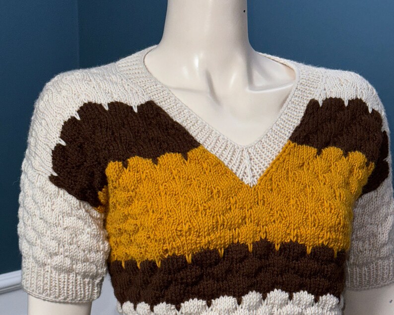 Brown Cropped Crochet Sweaters for Women, Women's Brown Short Sleeve ...