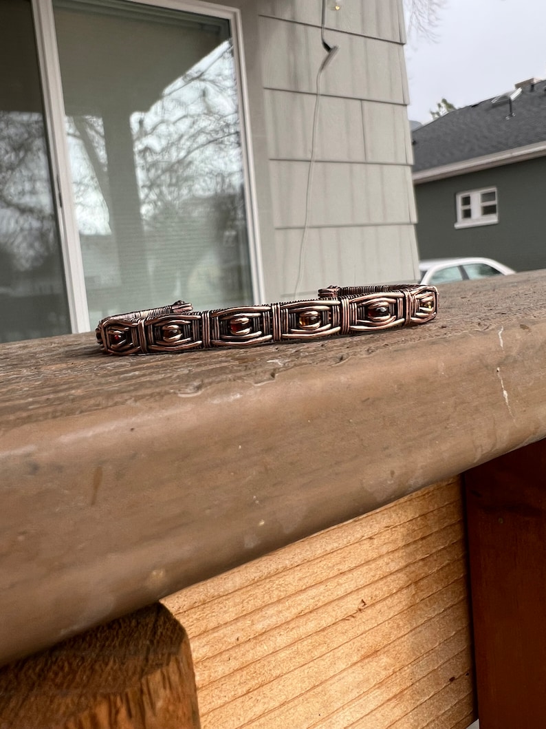 Gender Neutral Pure Copper Bracelet With Garnet and Citrine Accent ...