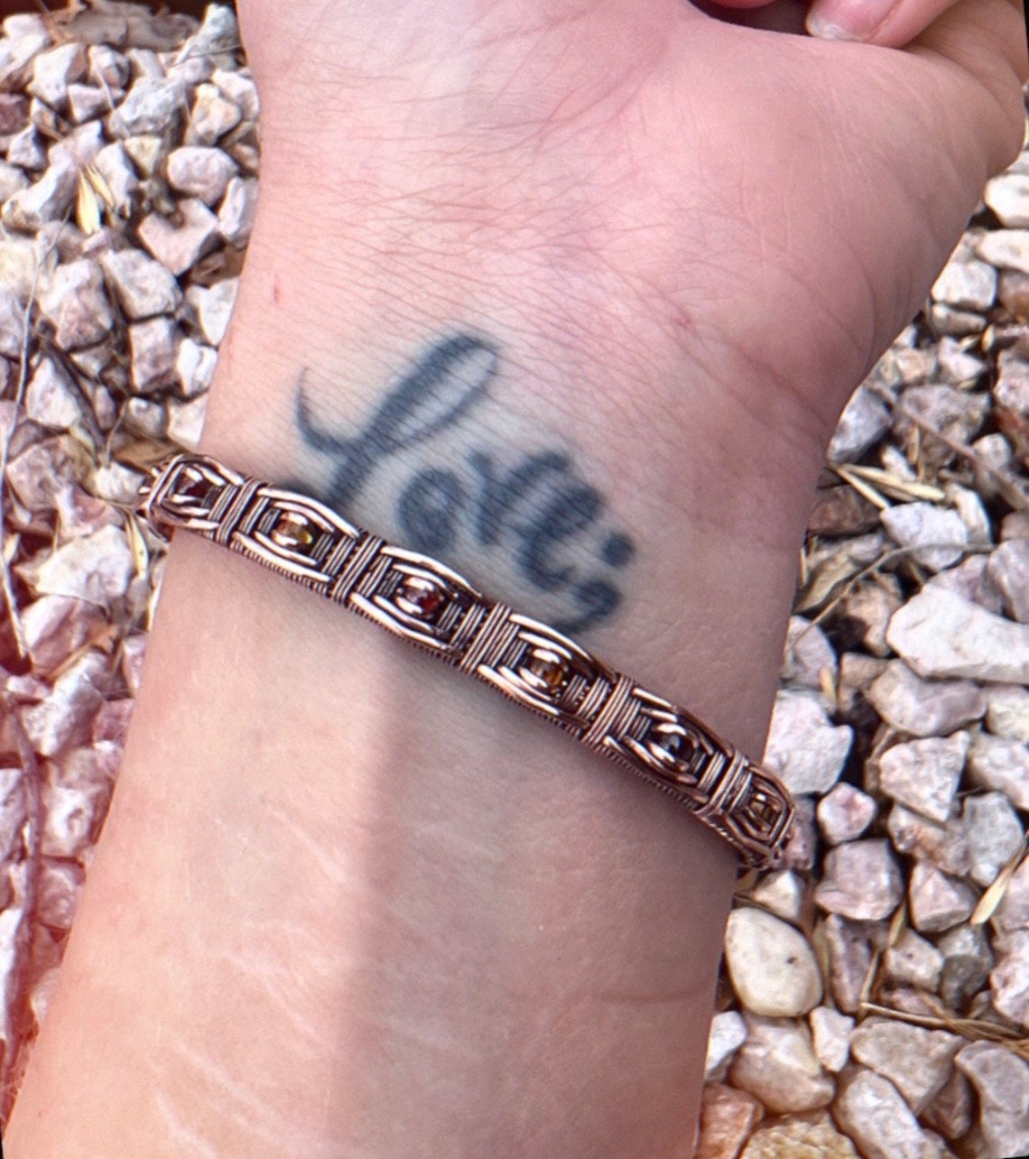 Gender Neutral Pure Copper Bracelet With Garnet and Citrine Accent ...
