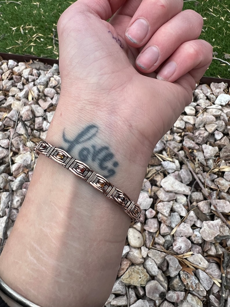 Gender Neutral Pure Copper Bracelet With Garnet and Citrine Accent ...