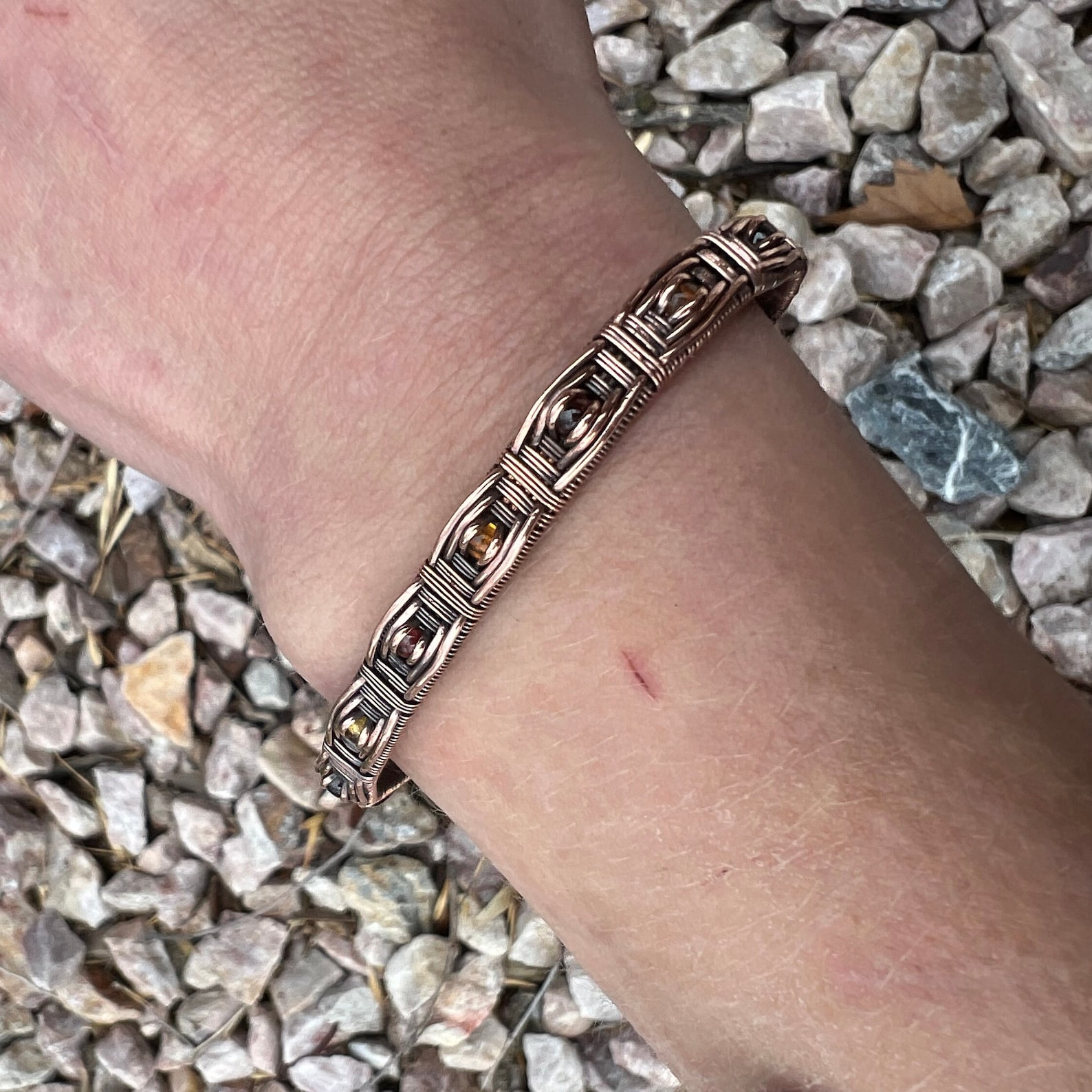 Gender Neutral Pure Copper Bracelet With Garnet and Citrine Accent ...