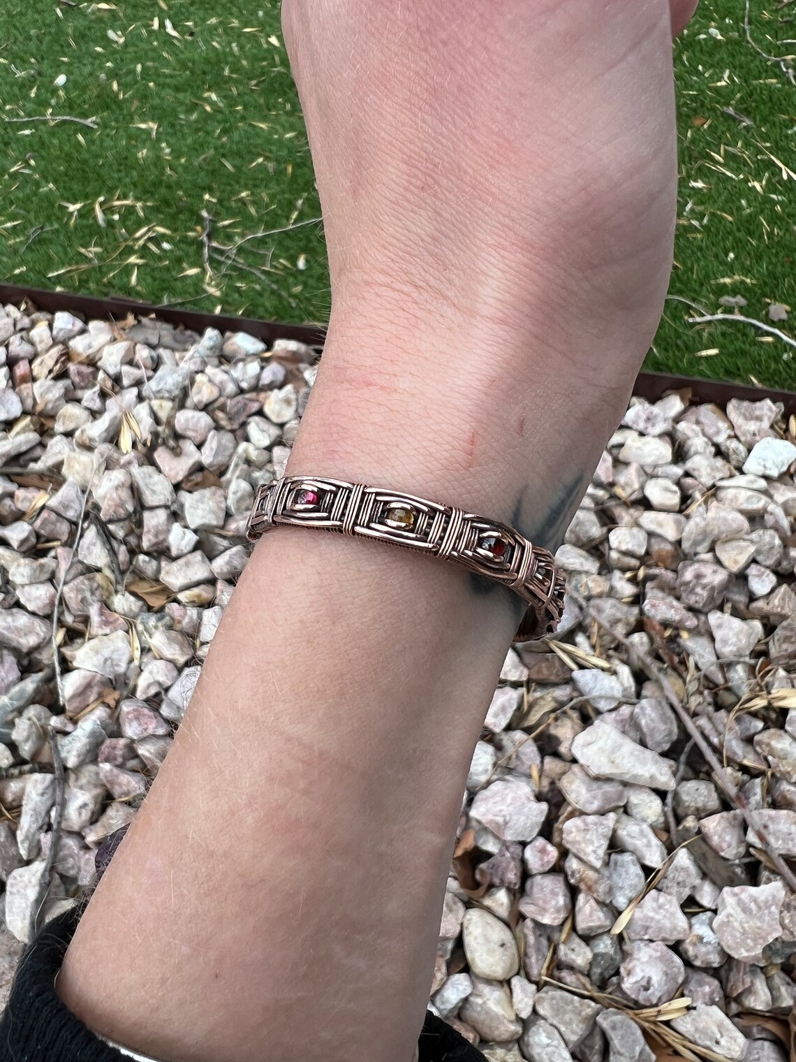 Gender Neutral Pure Copper Bracelet With Garnet and Citrine Accent ...