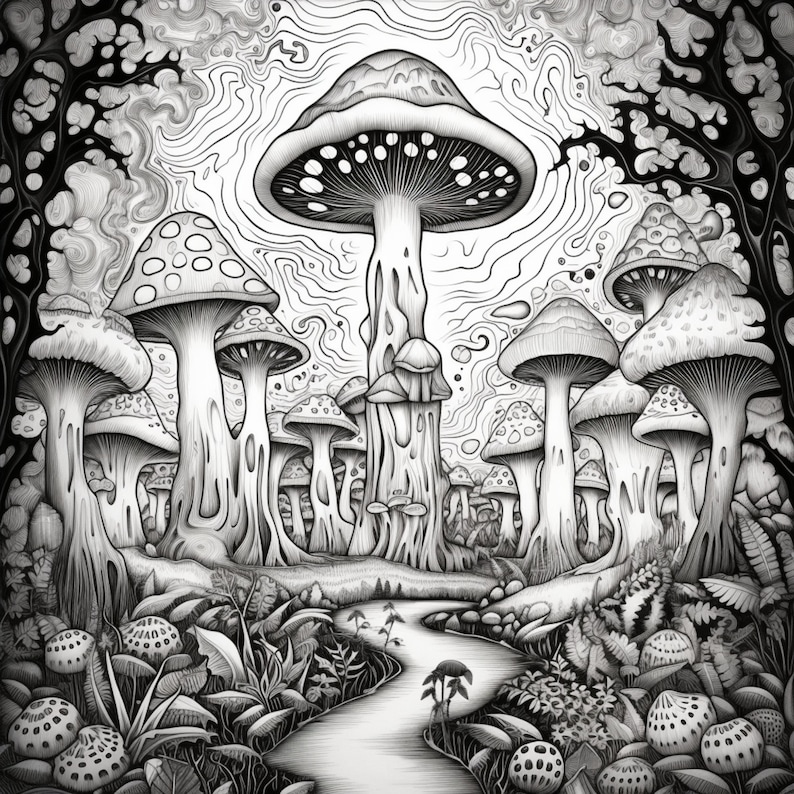 Trippy Forest Adult Coloring Pages - Etsy