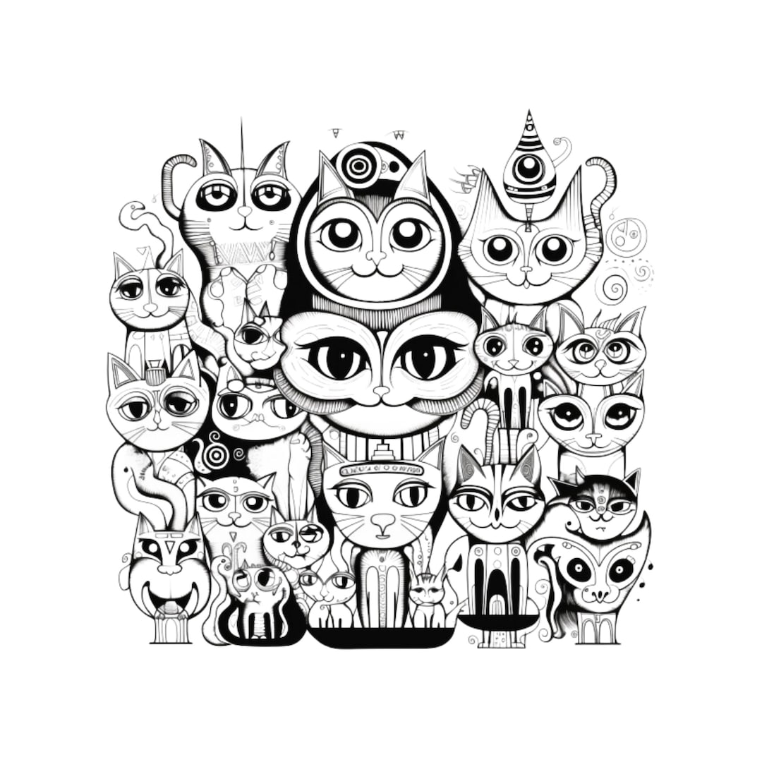 Trippy Kitty - 12 High Quality Coloring Pages - Etsy
