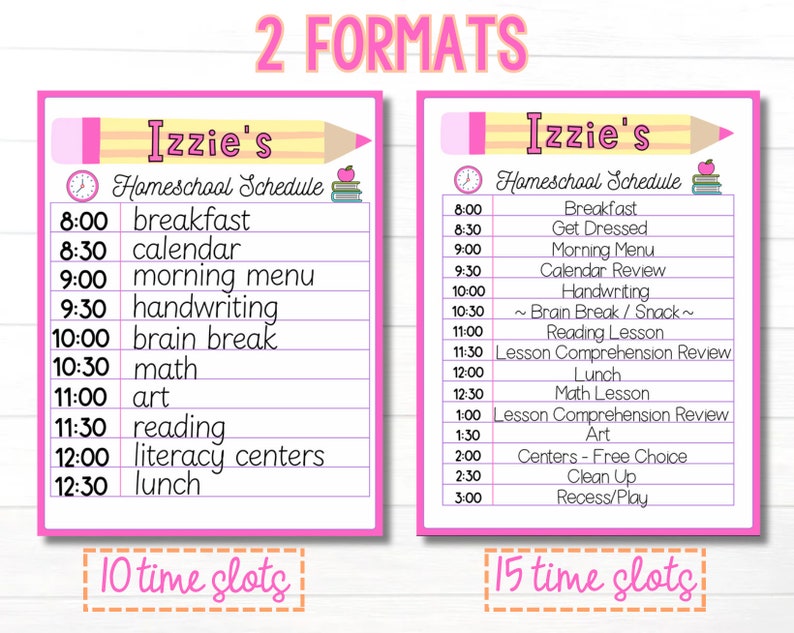 Personalized Homeschool Schedule |editable Class Schedule Template ...