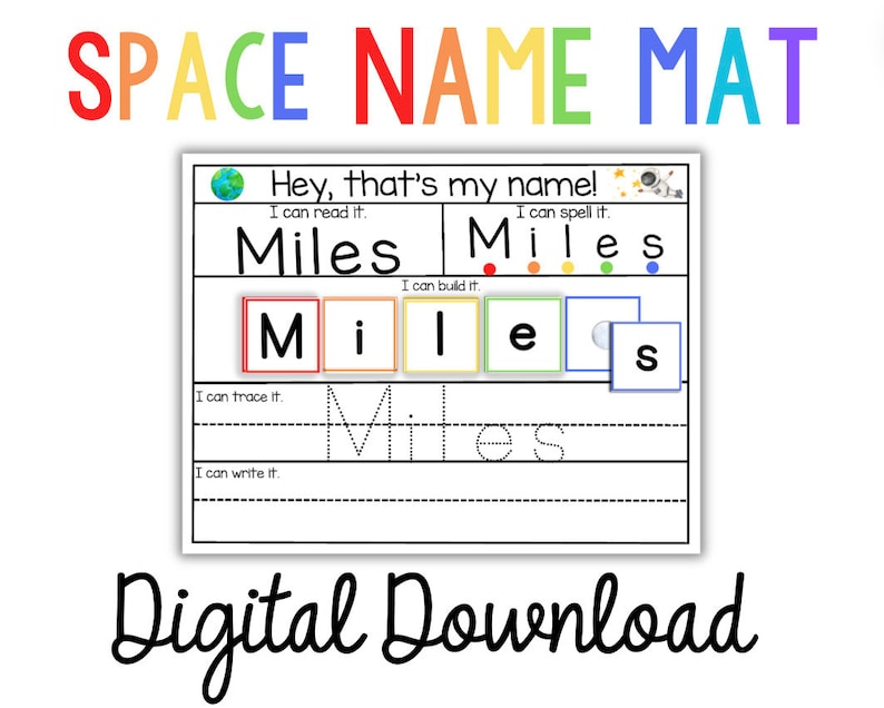 Space Name Tracing Mat - Printable - Preschool - Dry Erase - Etsy