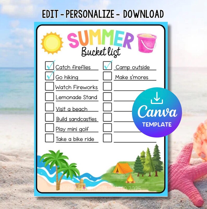 Editable Summer Bucket List Template: Family Fun Planner (canva Digital ...