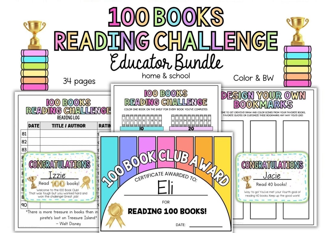 100 Books Reading Challenge, Reading Incentive for Kids- Book Tracker ...