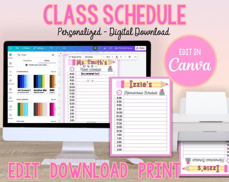 Personalized Homeschool Schedule |editable Class Schedule Template ...