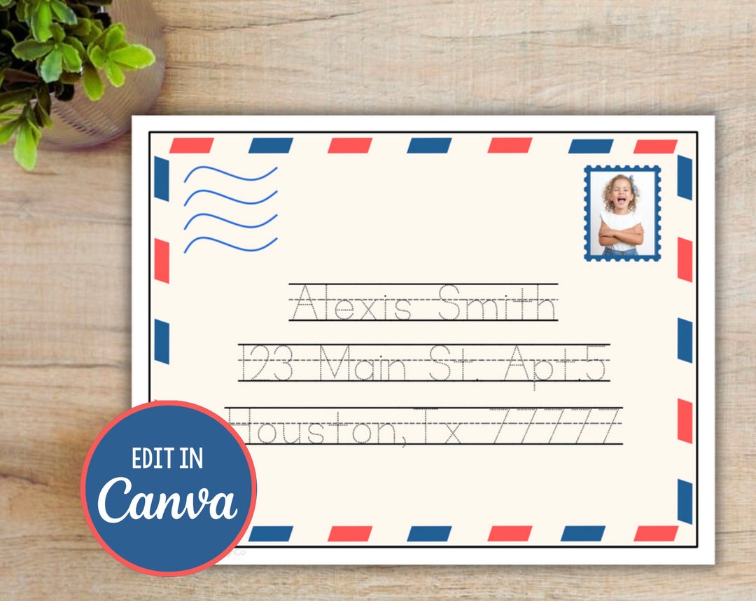 Address Writing Practice: Kids Handwriting Tracing, Editable Canva ...