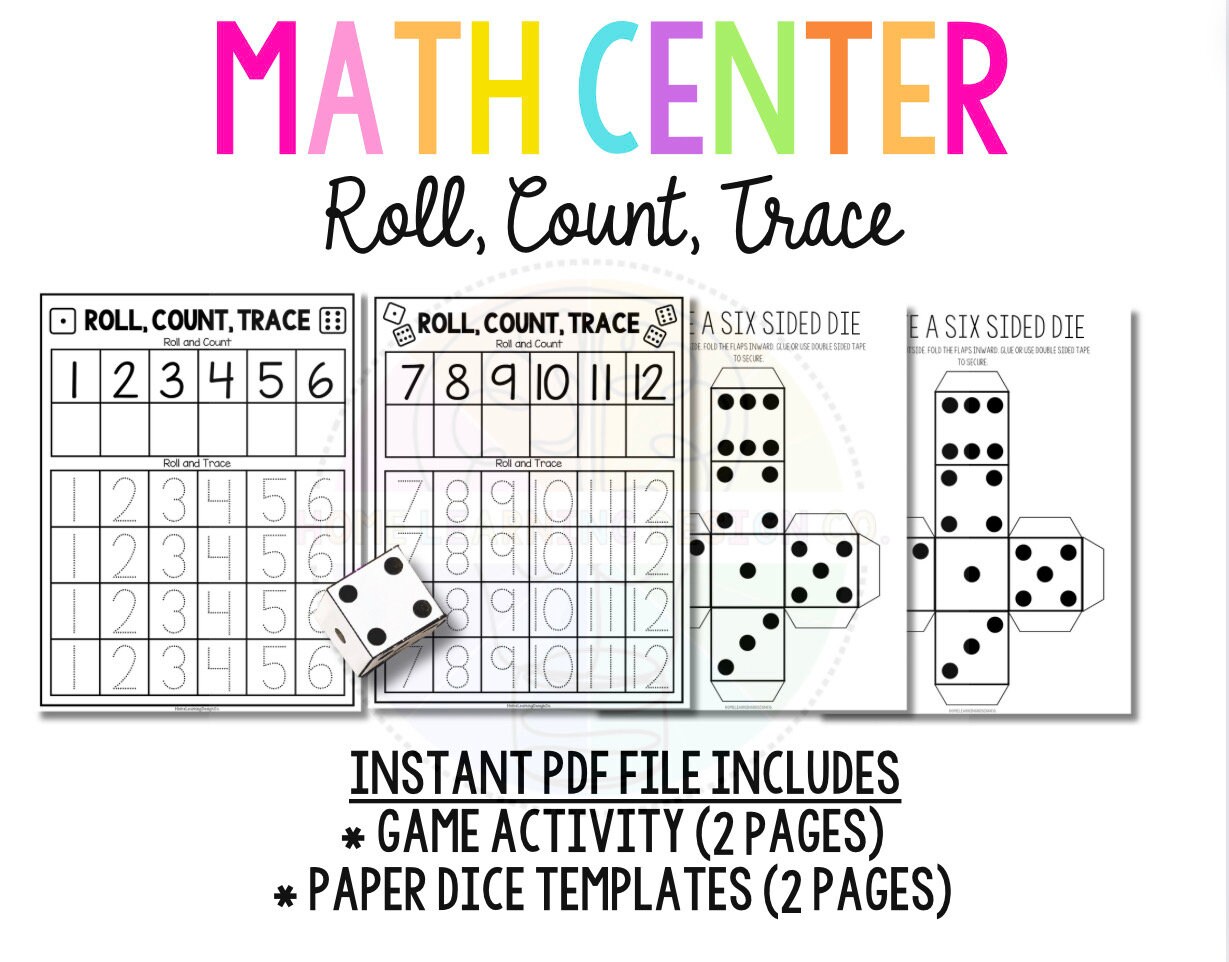 Roll, Count, Trace ~ Printable Math Center Game - Subitizing & Number ...