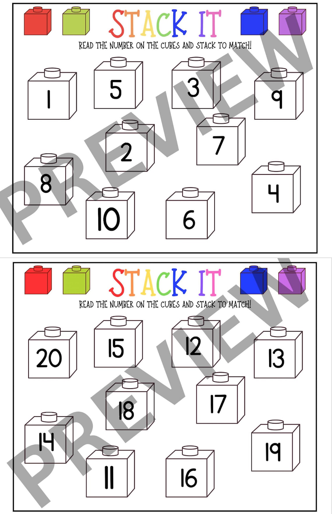 Snap Cube Learning Mats, Counting 1-20 Math Center Activity ...
