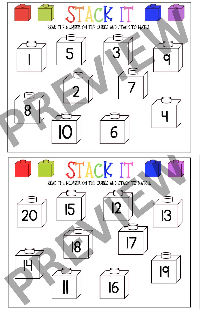 Snap Cube Learning Mats, Counting 1-20 Math Center Activity ...