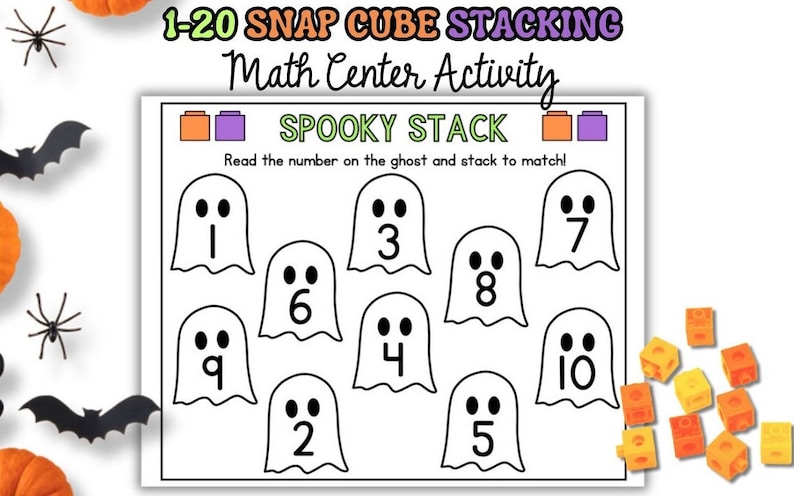 Spooky Stack Math Center, Snap Cube Halloween Learning Mats, Counting 1 ...