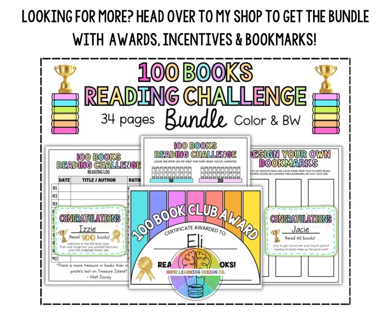 100 Books Reading Challenge Printable Book Tracker & Reading Logs - Etsy