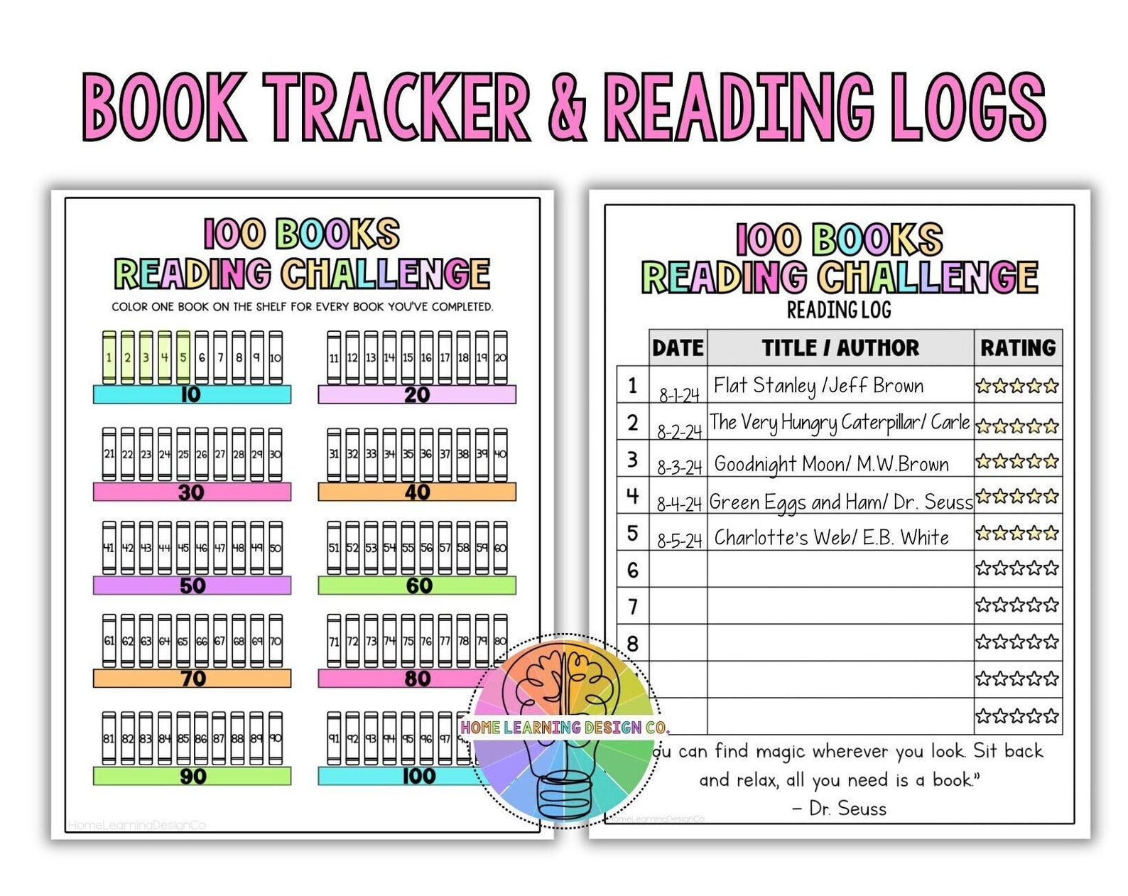 100 Books Reading Challenge - Printable Book Tracker & Reading Logs - Etsy