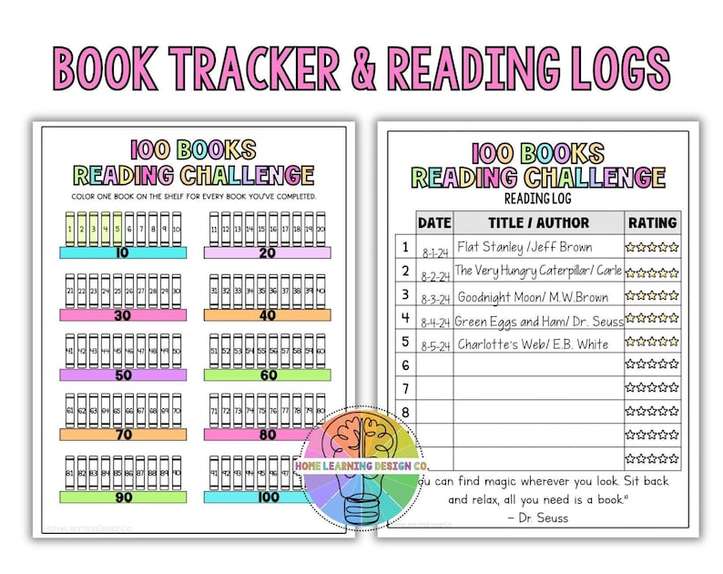100 Books Reading Challenge Printable Book Tracker & Reading Logs - Etsy