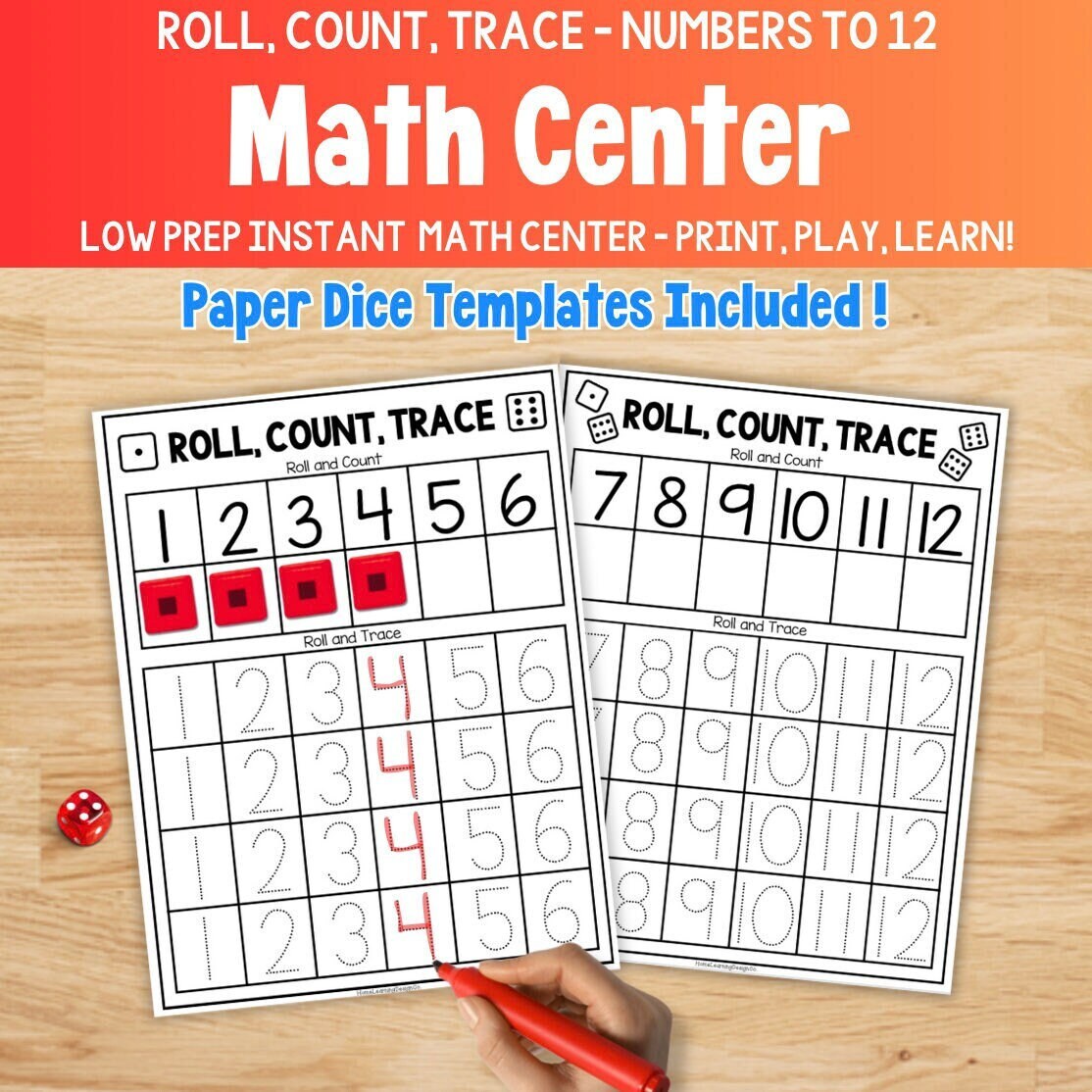 Kindergarten Math Roll, Count, Trace Subitizing Math Center ...