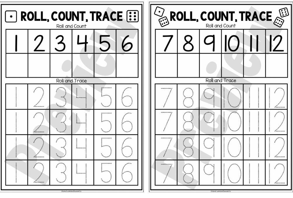 Kindergarten Math Roll, Count, Trace Subitizing Math Center ...