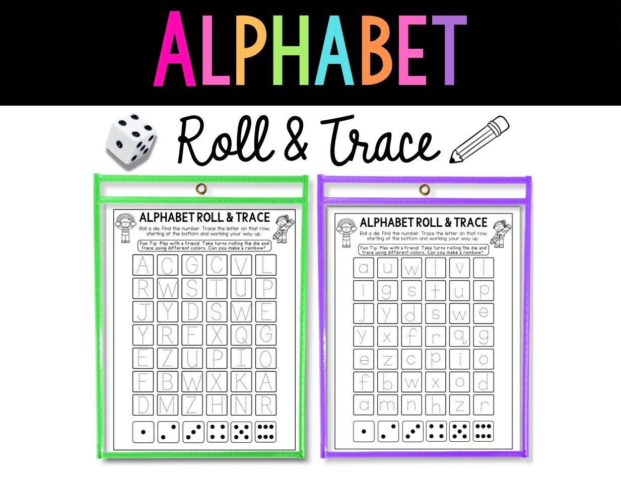 Alphabet Roll & Trace Game - Printable Literacy Game - Homeschool ...