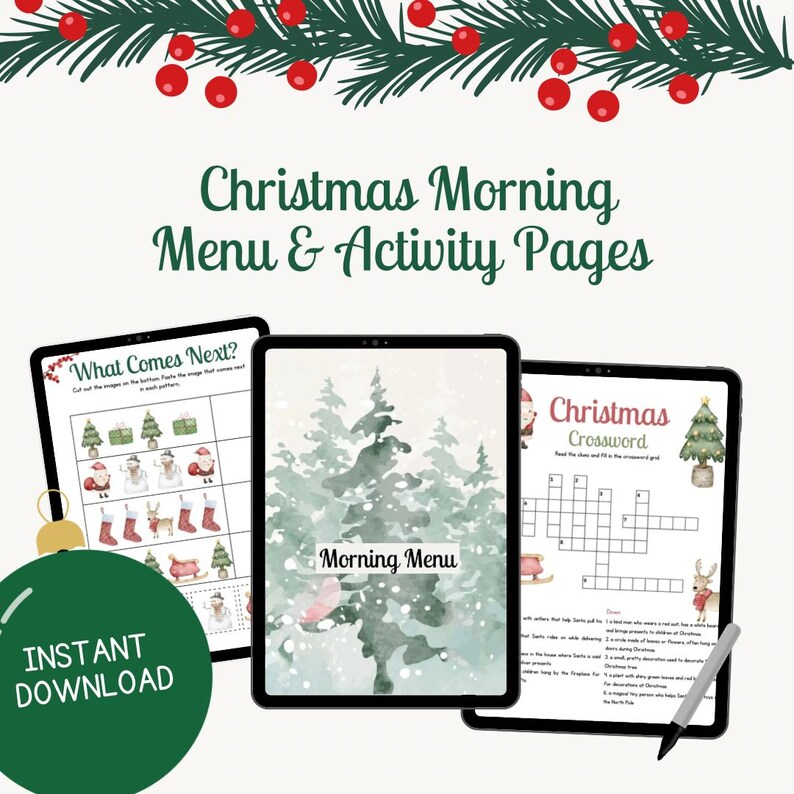 Christmas Morning Menu and Activity Pages / Preschool to Elementary Age ...