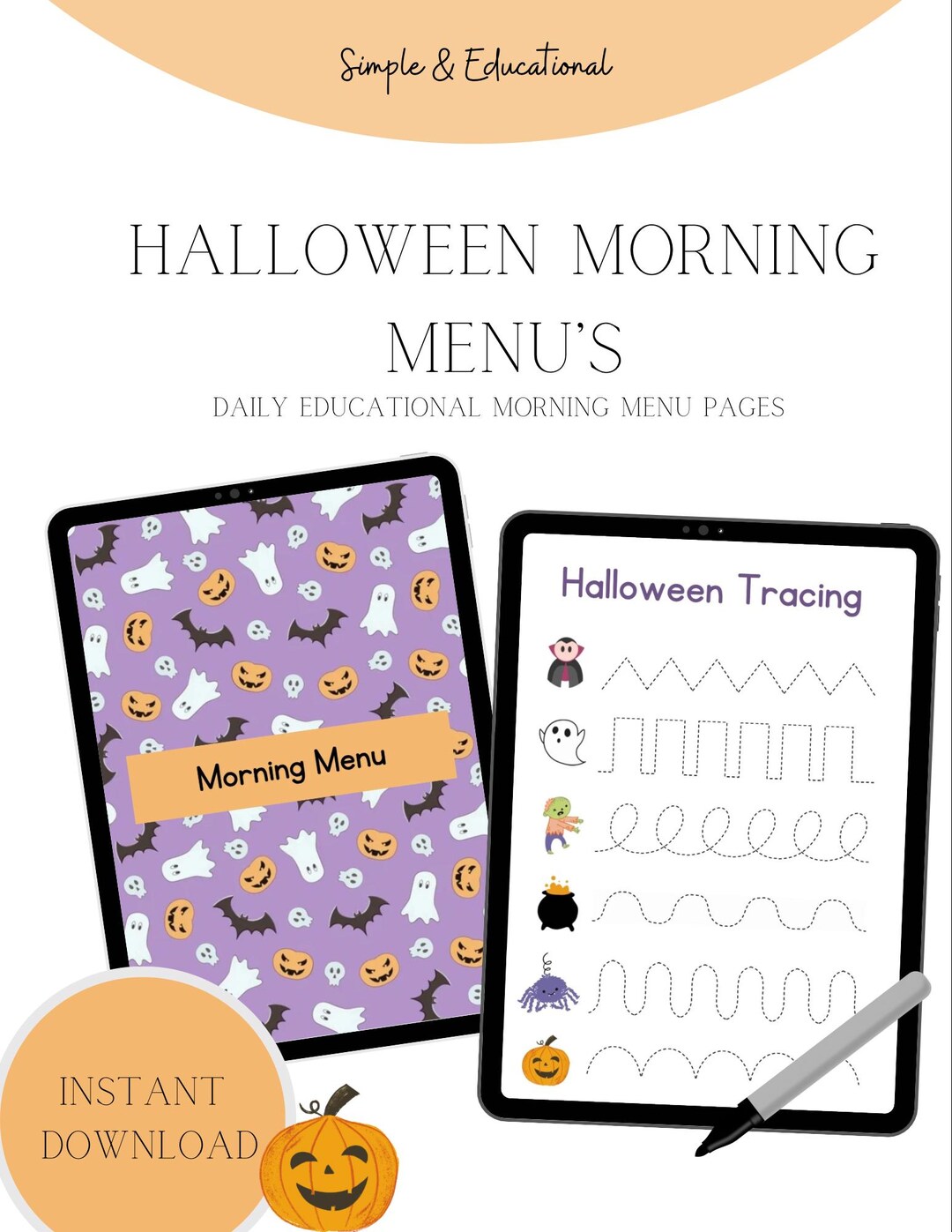 Halloween Morning Menu / Preschool to Elementary Age Learning / Instant ...