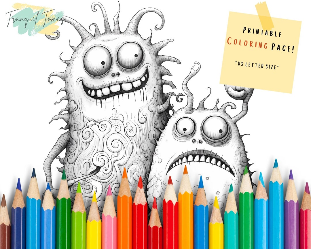 Cute Monster 'gizmo & Gax' 1 Coloring Page Single Page Instant Digital ...