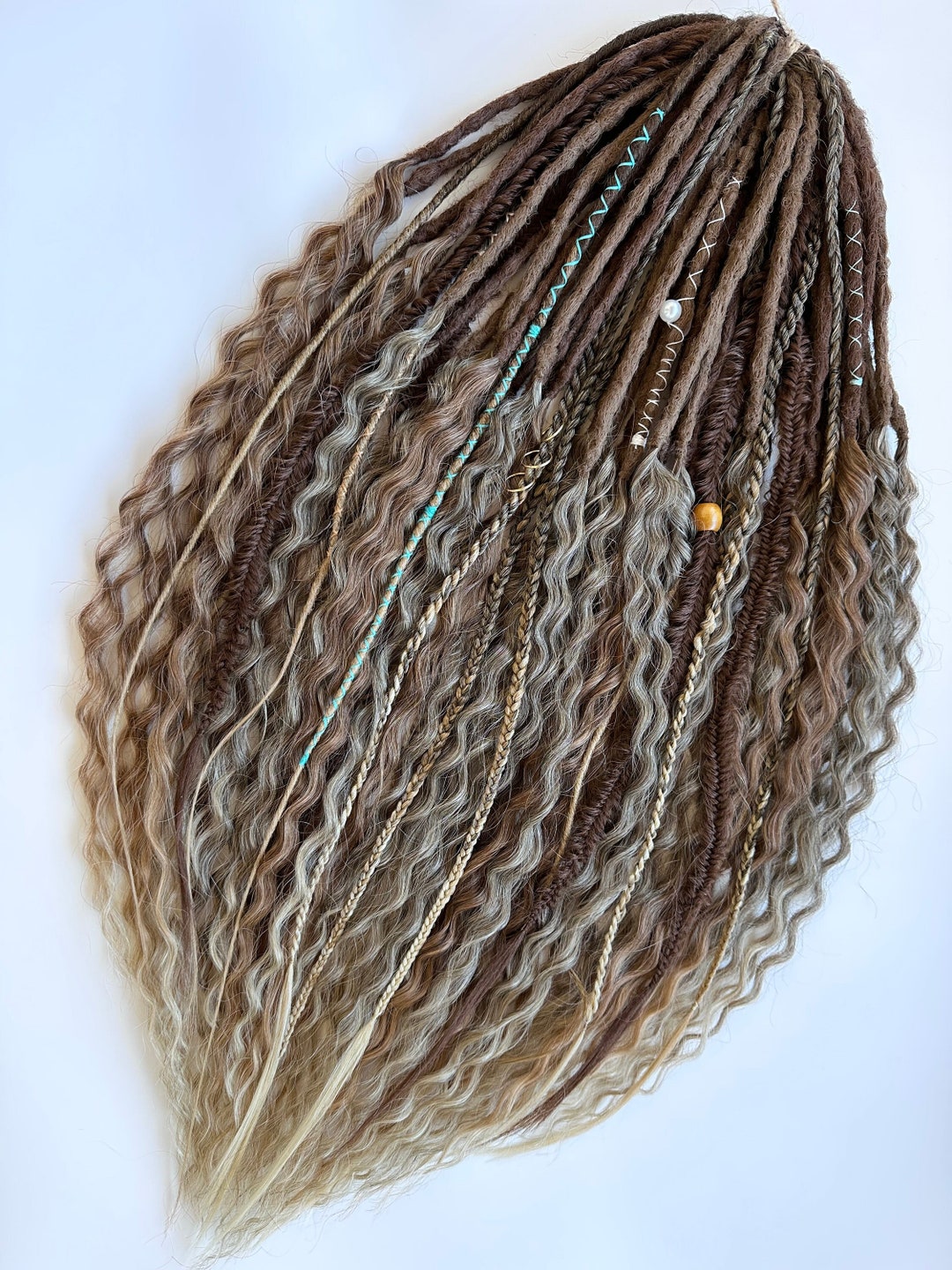 Curly Dreads Ombre Brown to Light Brown Dreads Double Ended or Single ...