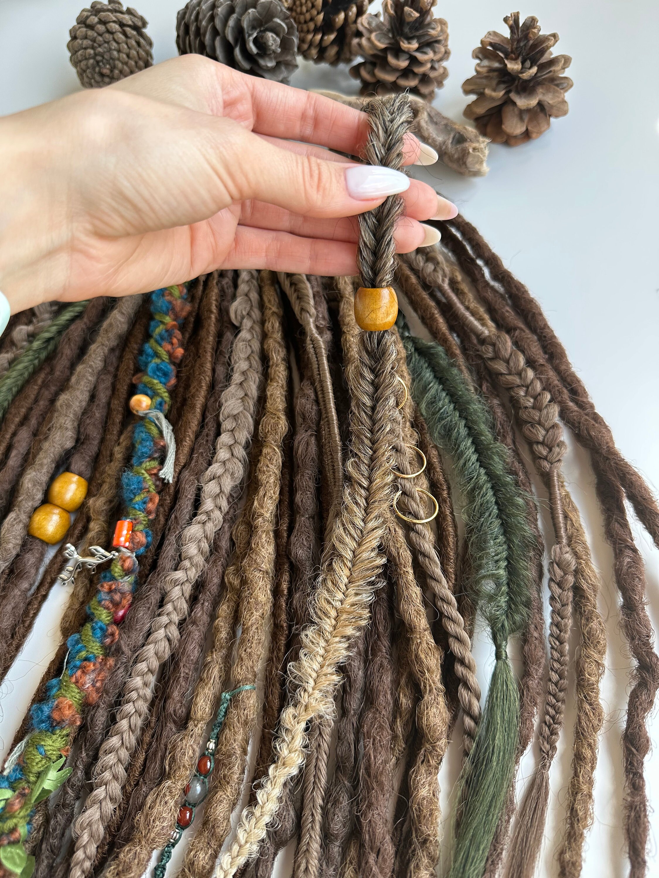 Сrochet Brown Forest Dreads With Braids and Accessories Double Ended or ...
