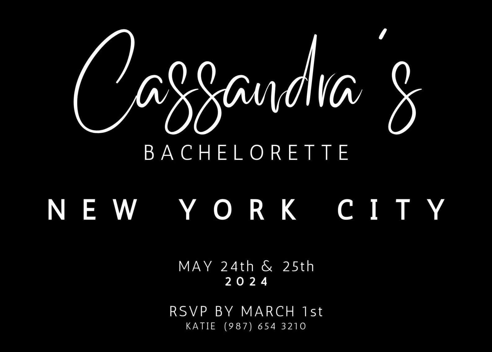 Classy Black Chic Bachelorette Party Invitation Template 7x5 Inch