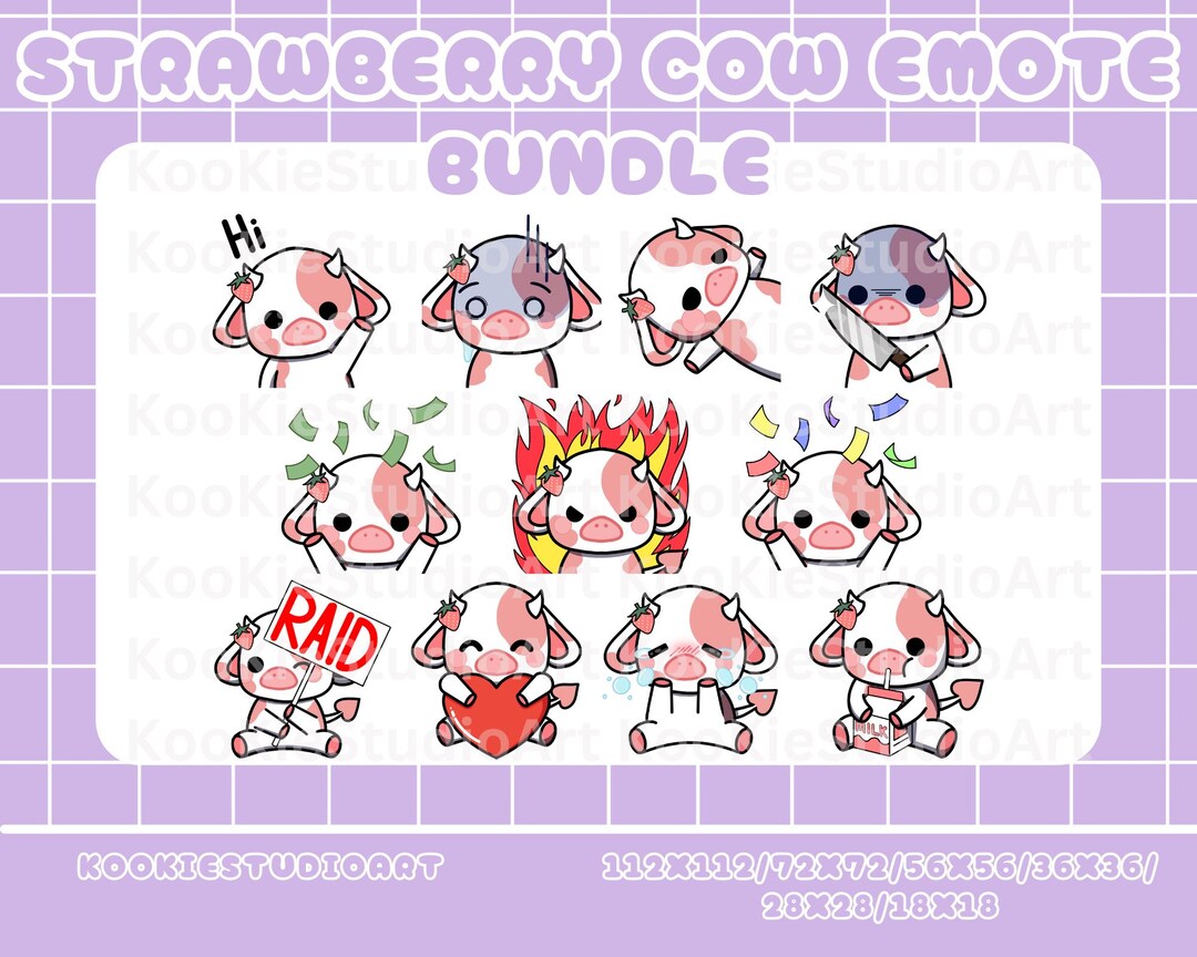 Strawberry Cow Emote Bundle, Cute/kawaii PNG Emote - Etsy