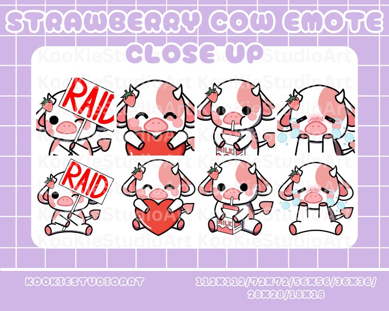Strawberry Cow Emote Bundle, Cute/kawaii PNG Emote - Etsy