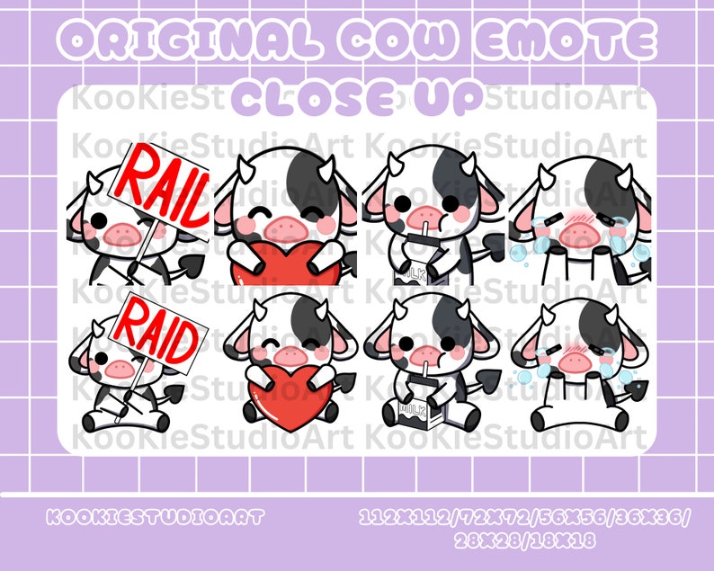 Original Cow Emote Bundle, Cute/kawaii PNG Emote - Etsy