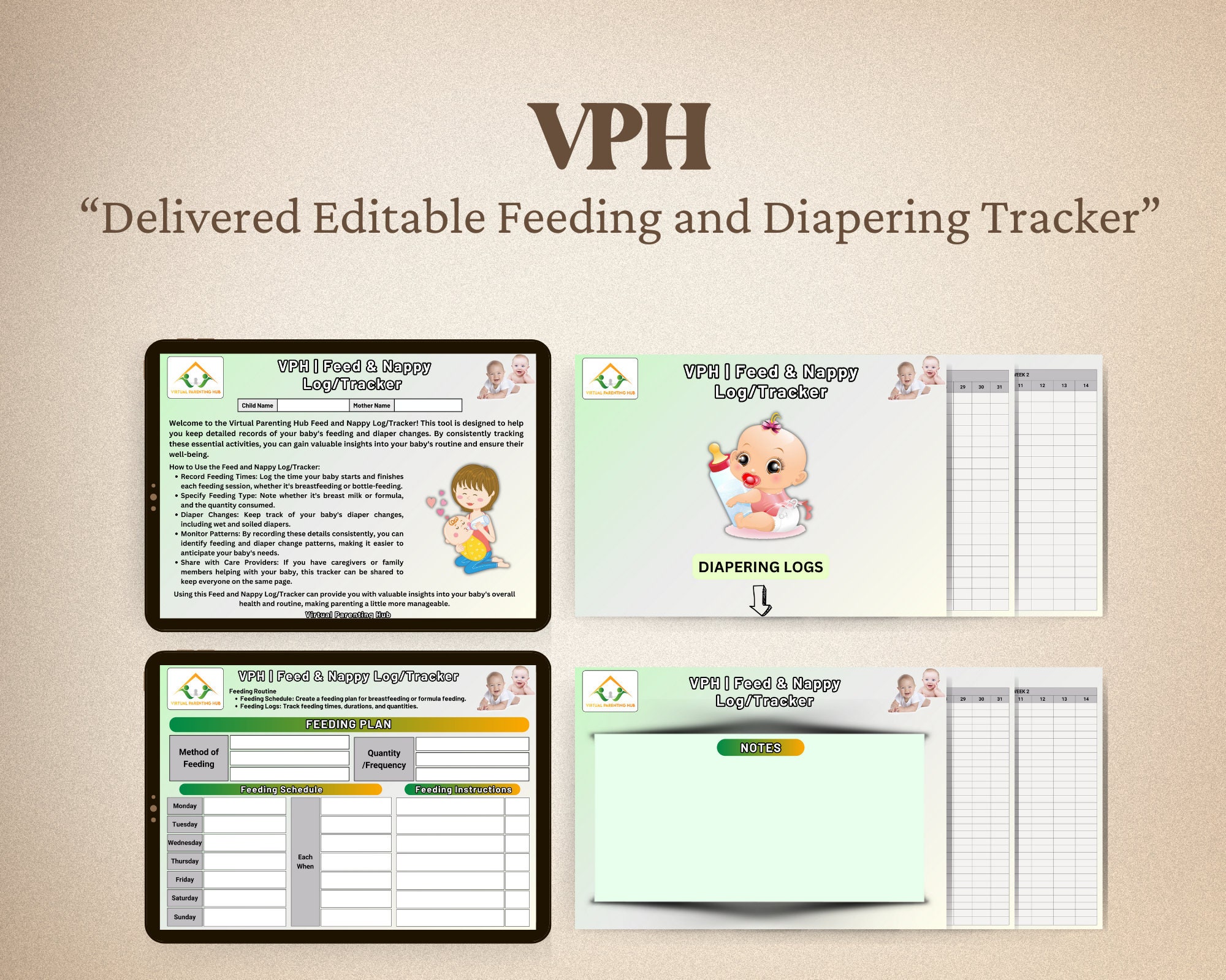 Baby Feeding Schedule, Diaper Change Log, Baby Feeding Chart, Daily ...