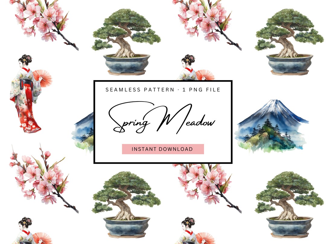 Japan Seamless Pattern, Repeating Pattern Bonsai, Japanese Surface ...