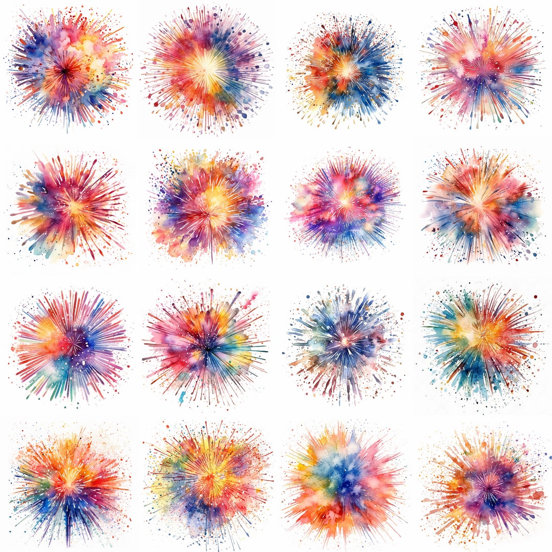Watercolor Fireworks Clipart - 16 High Quality Pngs - Digital Download ...