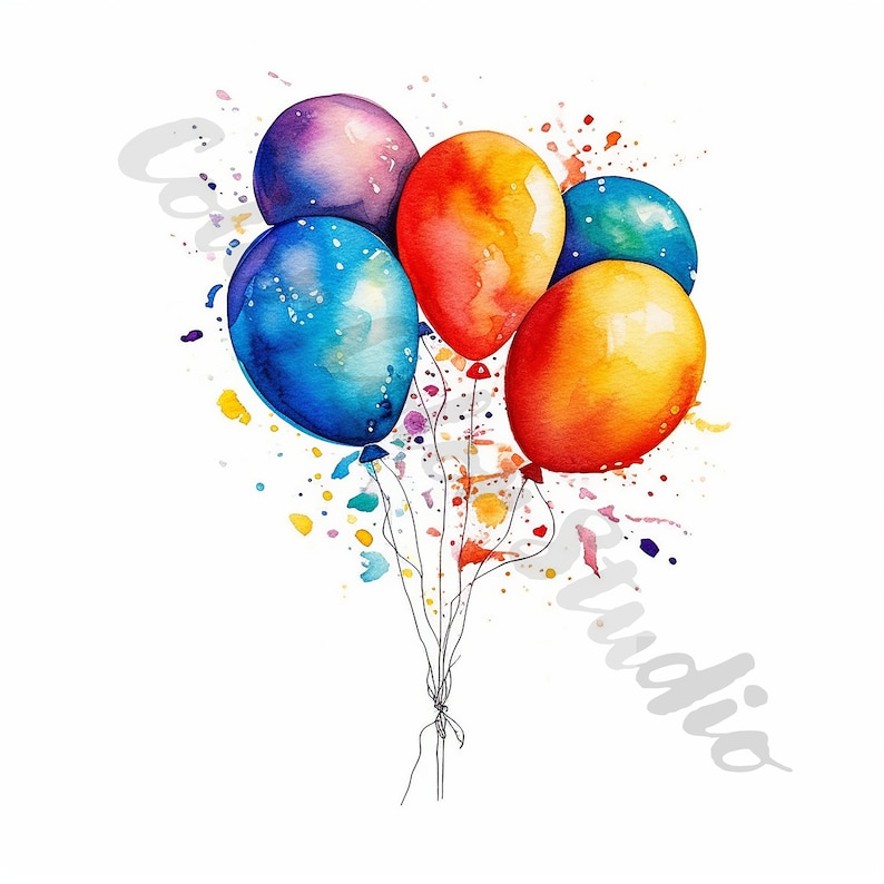 Watercolor Party Balloons Clipart - 16 High Quality Pngs - Digital ...