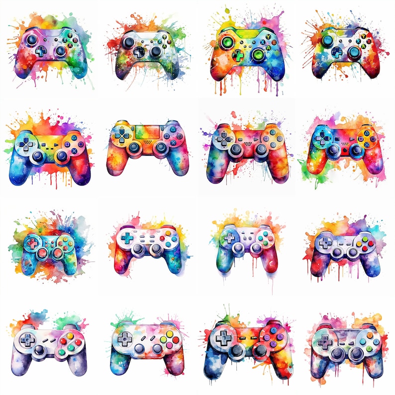 Watercolor Gaming Controller Clipart - 16 High Quality Pngs - Digital ...