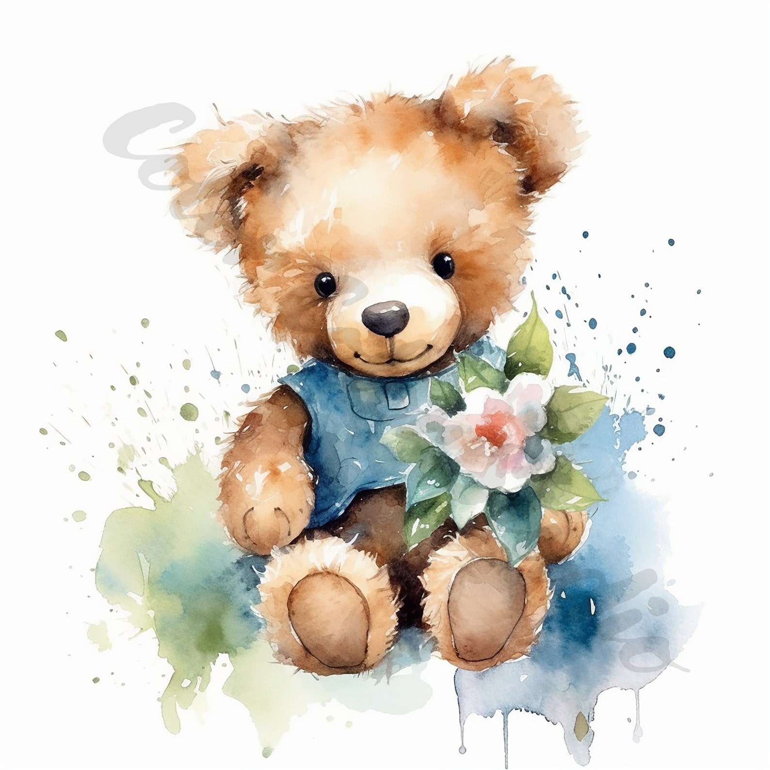 Watercolor Teddy Bear Clipart - 16 High Quality Pngs - Digital Download ...