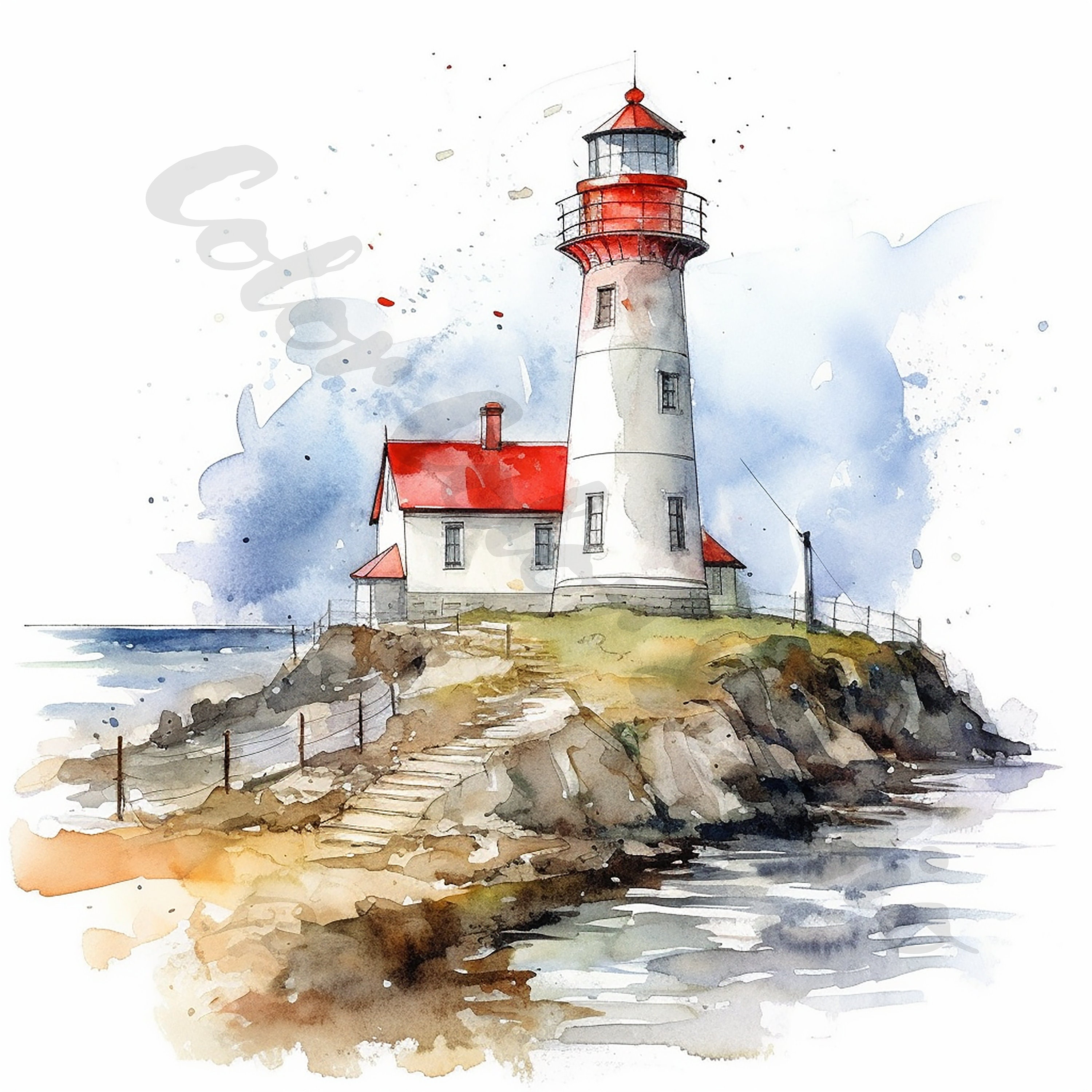 Watercolor Lighthouses Clipart 16 High Quality Pngs - Etsy