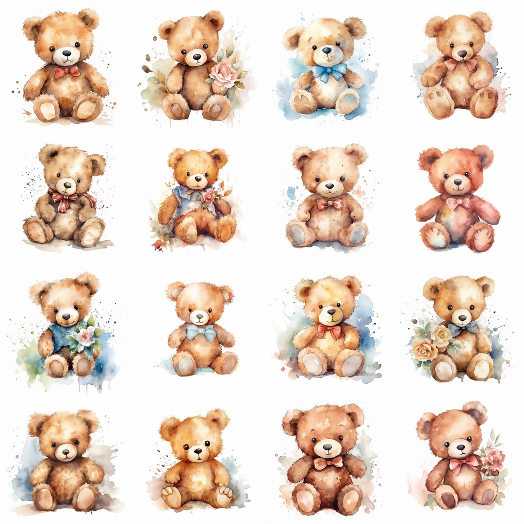 Watercolor Teddy Bear Clipart - 16 High Quality Pngs - Digital Download ...